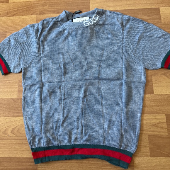 Gucci | Tops | Gucci Gray Sweater With Red And Green Accents | Poshmark